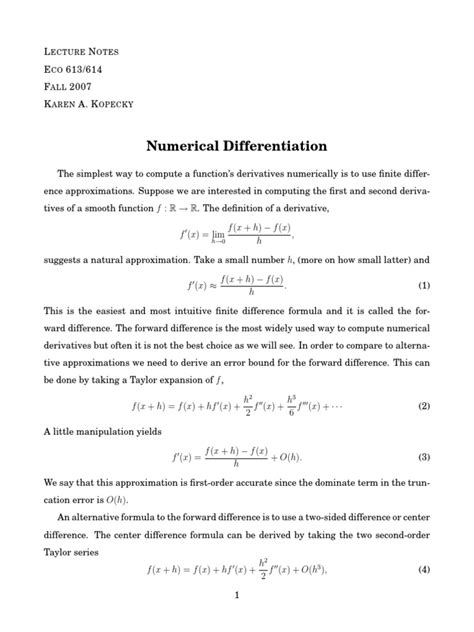 Numerical Differentiation 01 Pdf Finite Difference Approximation