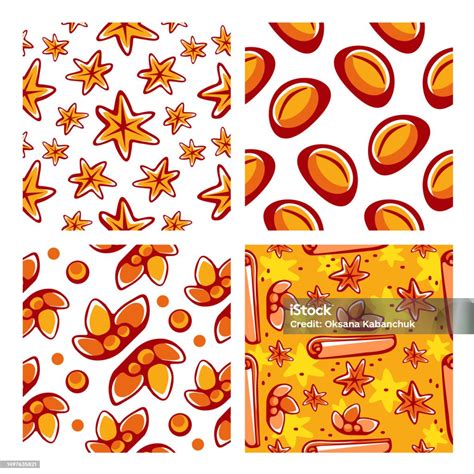 만화 스타일의 향신료를 주제로 한 벡터 패턴 세트입니다 갈색에 대한 스톡 벡터 아트 및 기타 이미지 갈색 계절 공휴일 Istock