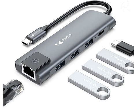VEMONT USB C Hub 5 In1 USB C Hub Type C Multiport Adapter With Gigabit Ethernet 3 Prots USB 3