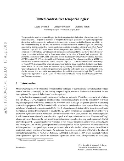 Pdf Timed Context Free Temporal Logics