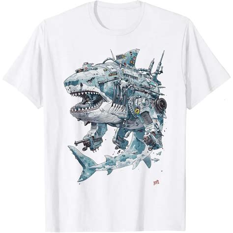 Wholesale Ocean Predator Robotic Shark Graphic T Shirts For Men From