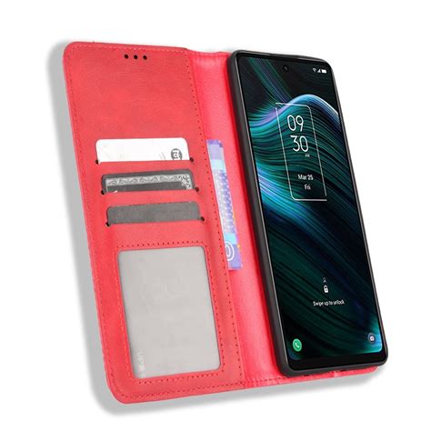 For Tcl Stylus G Magnetic Buckle Retro Texture Leather Phone Case Red Alexnld Com