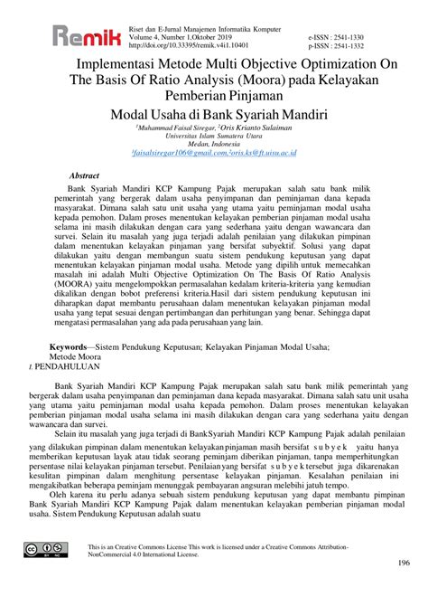 Pdf Implementasi Metode Multi Objective Optimization On The Basis Of