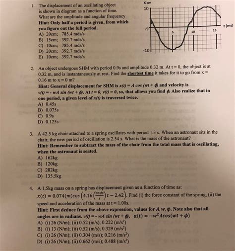 solved x cm the displacement of an oscillating object is