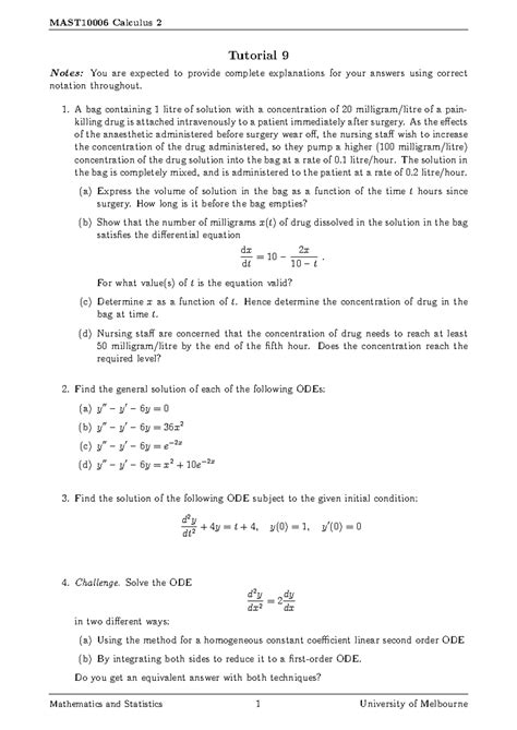 Week 9 Tutorial Questions Mast10006 Calculus 2 Tutorial 9 Notes You Are Expected To Provide