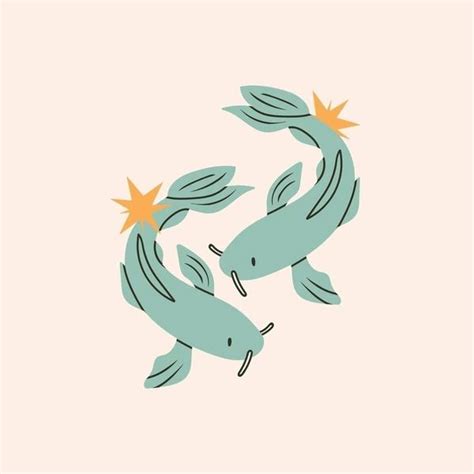 별이 있는 파란 물고기 컬러풀한 단순한 고립된 아이콘 로고 인쇄 템플릿 해산물 레스토랑 개념 궁자리 별자리 손으로 그린 벡터 그림