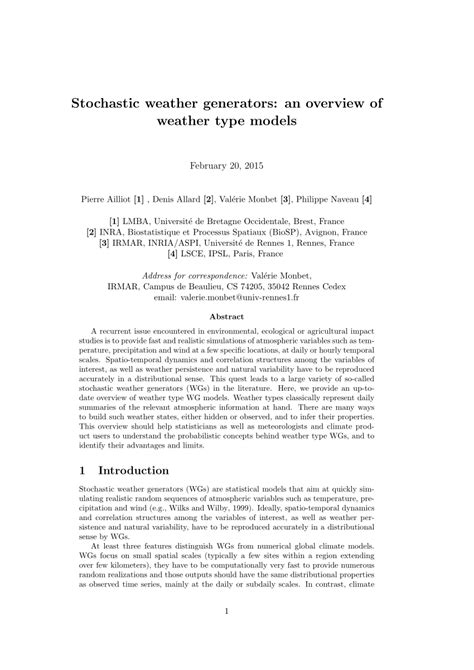 Pdf Stochastic Weather Generators An Overview Of Weather Type Models