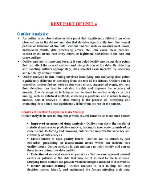 Outlier Analysis Rest Part Of Unit 4 Outlier Analysis An Outlier Is