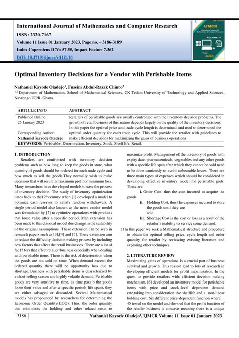 Pdf Optimal Inventory Decisions For A Vendor With Perishable Items