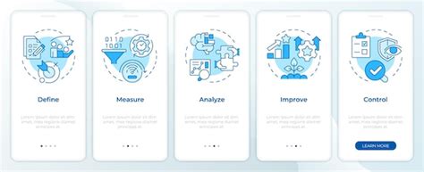 Premium Vector Six Sigma Processing Stages Blue Onboarding Mobile App Screen