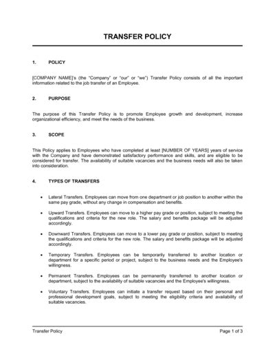 Transfer Policy Template Free Word And Pdf