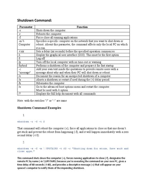 Shutdown Command Pdf