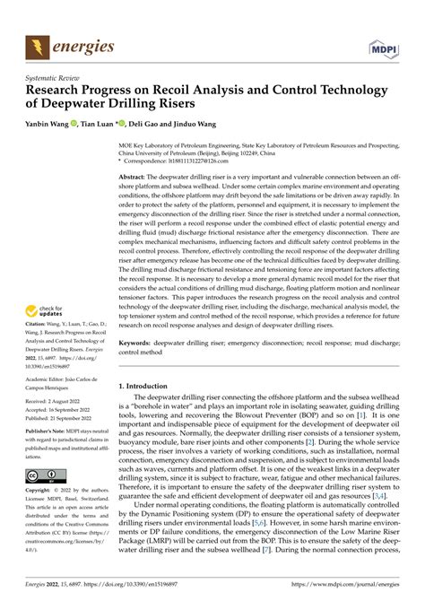 Pdf Research Progress On Recoil Analysis And Control Technology Of Deepwater Drilling Risers