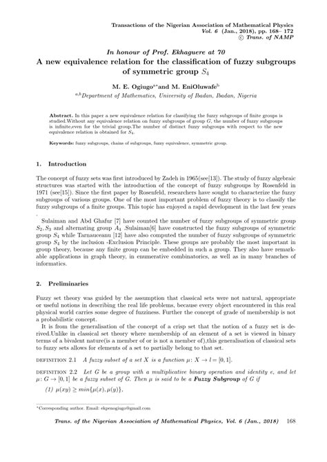 Pdf A New Equivalence Relation For The Classification Of Fuzzy