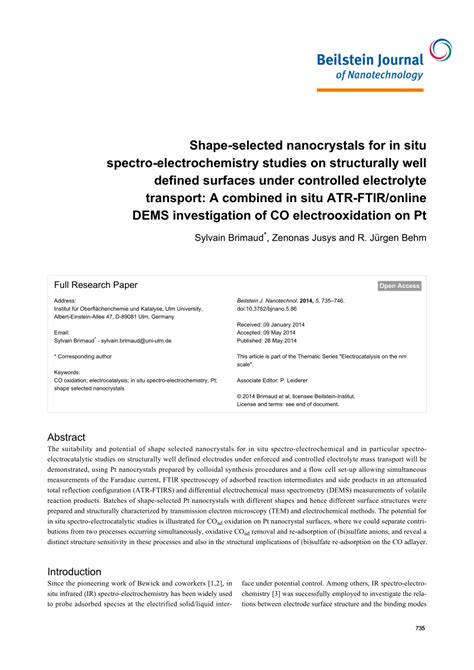 Pdf Shape Selected Nanocrystals For In Situ Spectro Electrochemistry