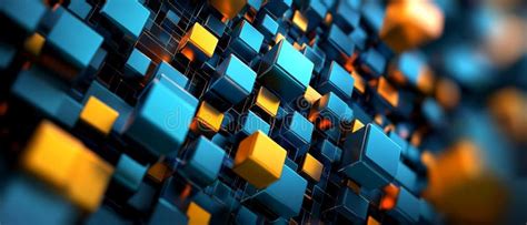 Dynamic 3d Digital Cubes With Glowing Orange And Blue Lighting Arranged In Abstract Layers