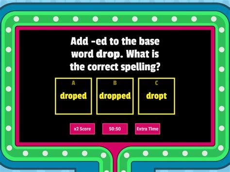 Adding Suffix Ed Gameshow Quiz