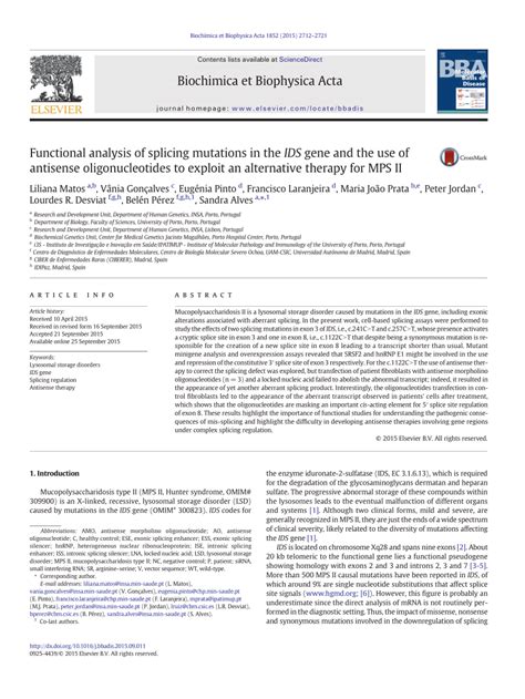 Pdf Functional Analysis Of Splicing Mutations In The Ids Gene And The