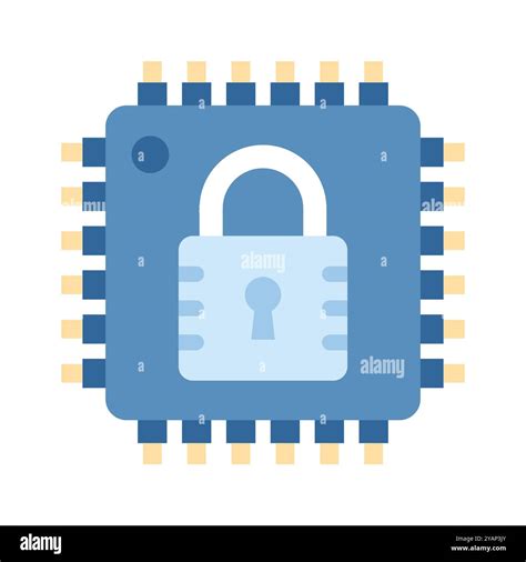 Padlock With Microprocessor Showing Flat Icon Of Secure Processor Stock