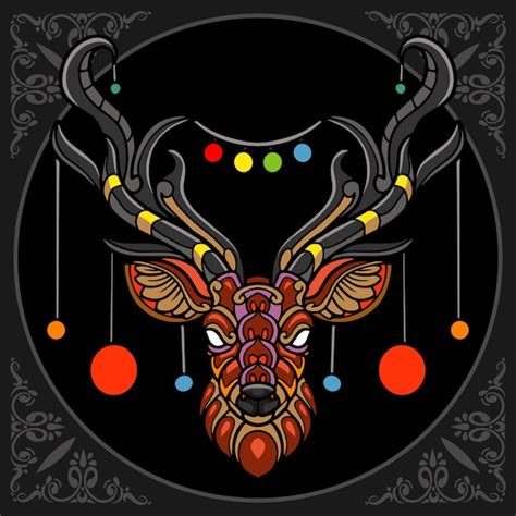 검은 배경에 고립 된 다채로운 사슴 Zentangle 예술 프리미엄 벡터 검은 배경에 고립 된 다채로운 사슴 Zentangle 예술 프리미엄 벡터