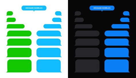 텍스트 채팅을 위한 메시지 거품입니다 흰색과 검은 색 배경에 전화에서 Sms 및 음성을위한 상자 모바일의 메신저에서 대화를위한 인터페이스 Ui와 스마트 폰의 응용 프로그램에