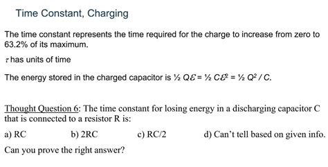 Solved Time Constant Charging The Time Constant Represents