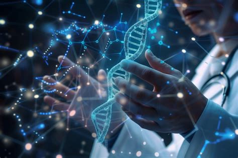 Scientist Examining Dna Structure In Futuristic Laboratory Premium Ai Generated Image