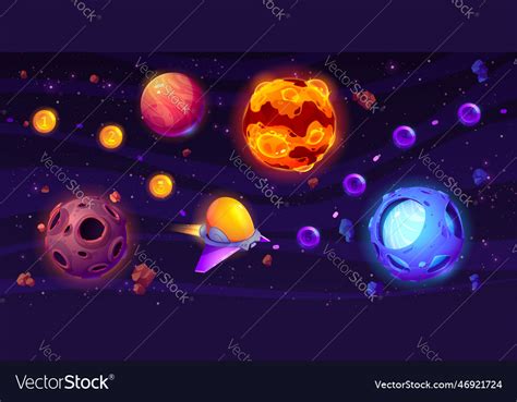 Space Ui Game Level Map With Planet And Galaxy Vector Image