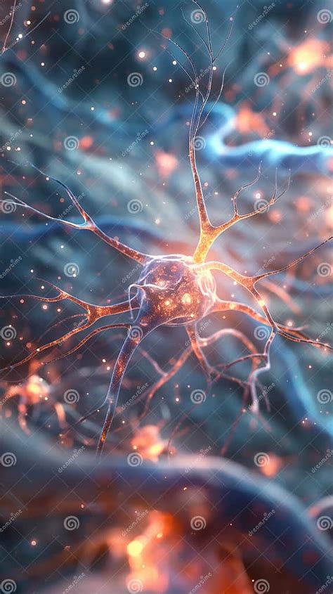 Neuron Cell With Glowing Synapses In Neural Network Stock Image Image