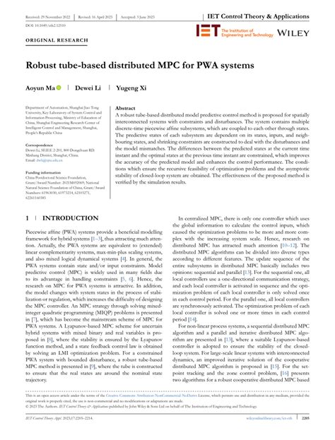 Pdf Robust Tube‐based Distributed Mpc For Pwa Systems