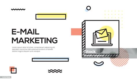 전자 메일 마케팅 개념입니다 전자 메일 마케팅 아이콘 기하학적 복고풍 스타일 배너 및 포스터 개념 배경 주제에 대한 스톡 벡터