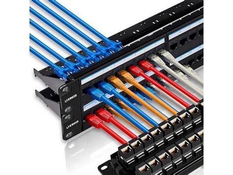 Lysymixs 48 Port Rj45 Patch Panel Cat6 Feed Through Coupler Network Patch Panel 19 Inch Inline