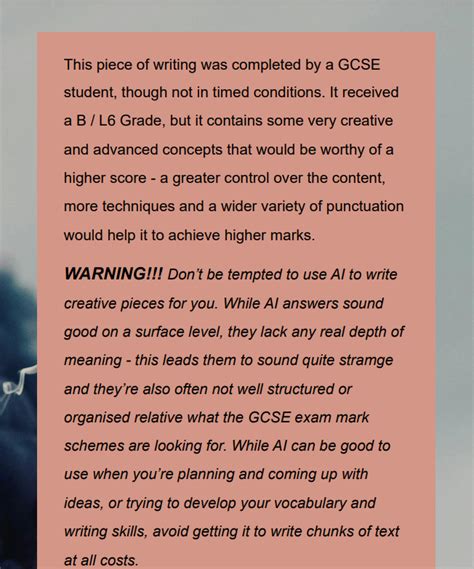 Aqa Gcse English Language Paper 1 Section B Descriptive Writing B L6 Answer Storm Teaching