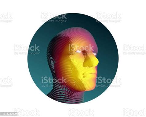 인공 지능 개념 얼굴 인식 추상 디지털 인간의 머리 미래 지향적 인 배경 광고 마케팅 또는 프리젠 테이션을위한 벡터 일러스트레이션 3차원 형태에 대한 스톡 벡터 아트 및