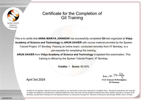 Gitcertification Spokentutorial Iitbombay Vidyaacademy Techskills Anna Mariya Johnson