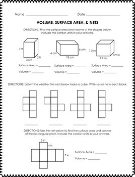 Surface Area Nets Volume Practice Digital Printable With Answer Key