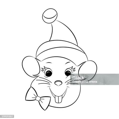 크리스마스 모자를 쓴 웃는 설치류는 흰색 배경에 고립되어 있습니다 색칠 공부에 대한 그림 0명에 대한 스톡 벡터 아트 및 기타 이미지 Istock