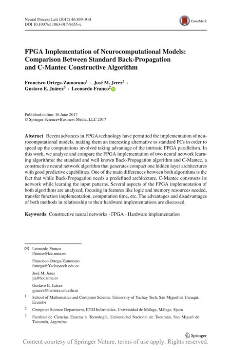 Fpga Implementation Of Neurocomputational Models Comparison Between