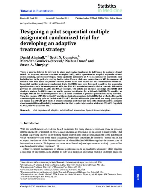 Pdf Designing A Pilot Sequential Multiple Assignment Randomized Trial For Developing An