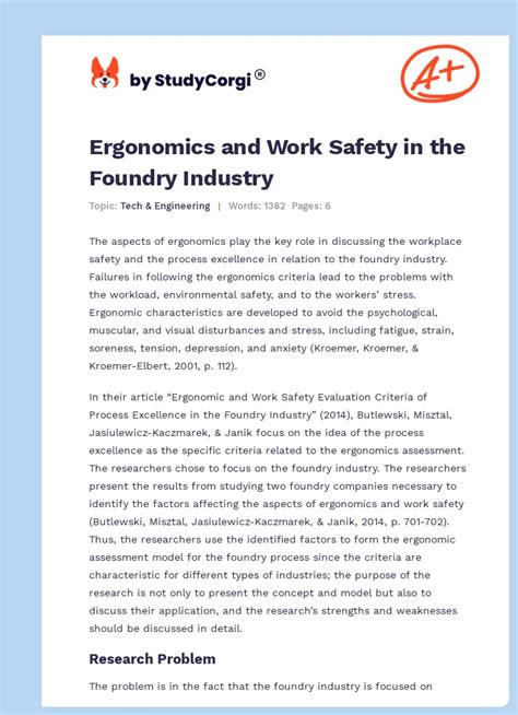 Ergonomics And Work Safety In The Foundry Industry Free Essay Example
