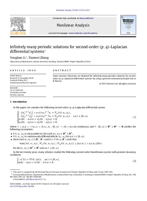 Pdf Infinitely Many Periodic Solutions For Second Order P Q Laplacian Differential Systems