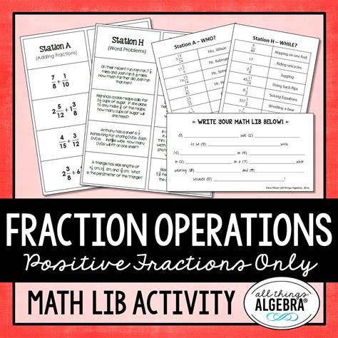 Fraction Operations Positive Only Math Lib Activity All Things Algebra®