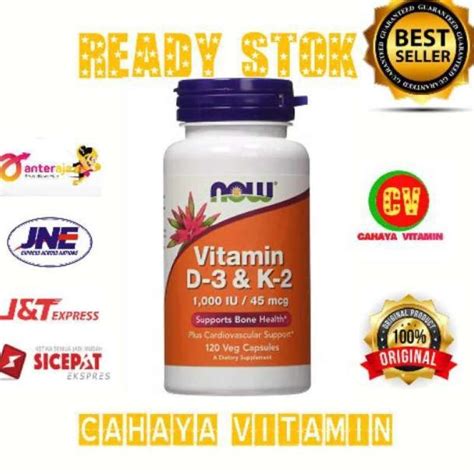 Jual Now Foods Vitamin D3 And K2 1000 Iu 45 Mcg Isi 120 Vega Capsul Di