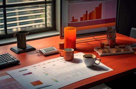 Productive Workspace With Analytics On Display Premium Ai Generated Image