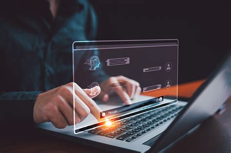 Ai와 챗봇 채팅 기술을 사용하는 사람 스마트 로봇 Ai 인공 지능 명령 프롬프트를 입력하여 인공 지능을 생성하고 미래 기술