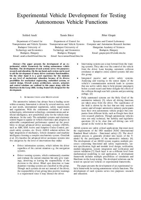 Pdf Experimental Vehicle Development For Testing Autonomous Vehicle Functions