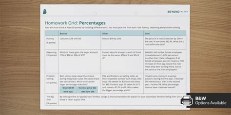 Percentages Questions Homework Grid Beyond Secondary Maths