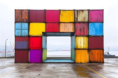 A Colorful Gateway Of Interlocking Shipping Containers Premium Ai Generated Image