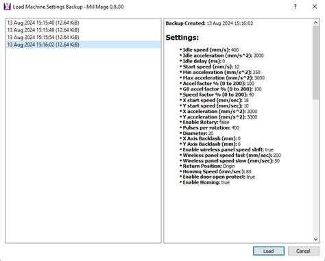 Machine Settings Millmage Documentation