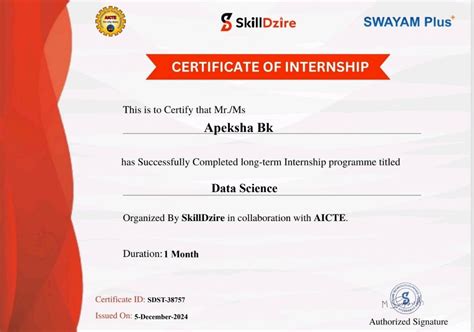 Apeksha B K On Linkedin Datascience Internship Skilldzire
